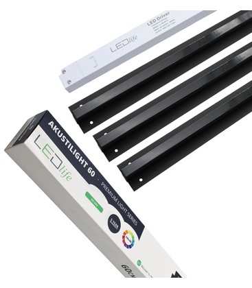 Sort Troldtekt LED Skinnesett 3x60 cm - Planforsenket, Akustilight inkl ...