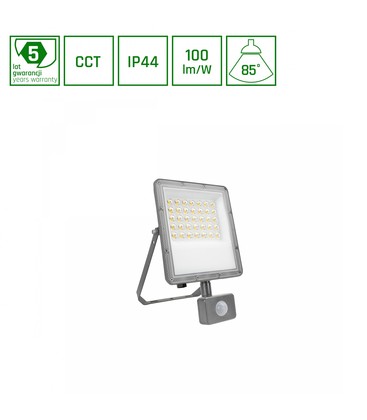 30W NOCTIS MAX flomlys med PIR-sensor - IP44, CCT, grå